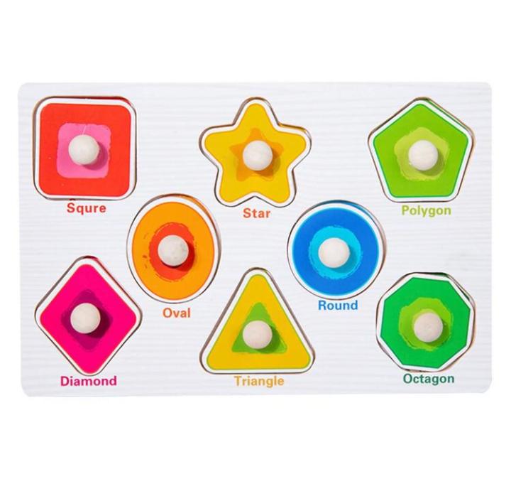 8 Shapes Wooden Geometric Shapes Grab Puzzle Board For Kids Early ...