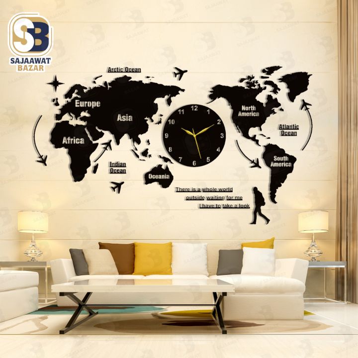 Sajaawat Bazaar | World Map Wall Clock I World Map Clock I World Clock I World Map I Wall Clock ...