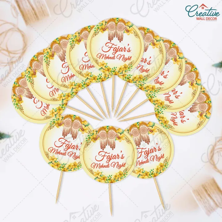 CUSTOMIZED Mehndi Night Mithai Cupcake Toppers Pack of 12, Perfect for ...
