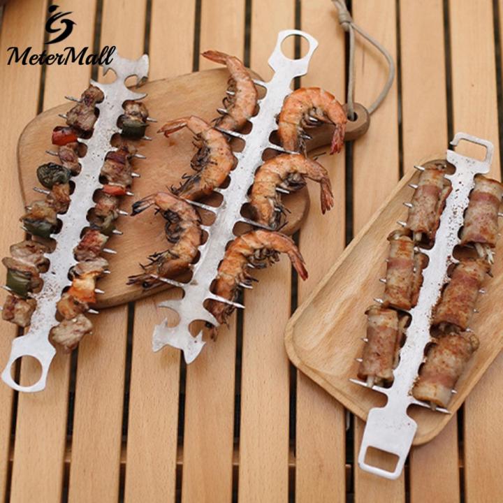 MeterMall Fish Bone Skewers 304 Stainless Steel Reusable Metal Kebab ...