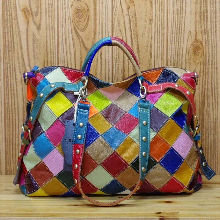 Genuine Leather Women's High Quality Casual Design Colorful Handbag ...