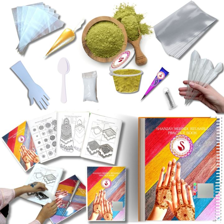 High Quality Reusable Complete Mehndi Practice Book with Kit For Henna ...