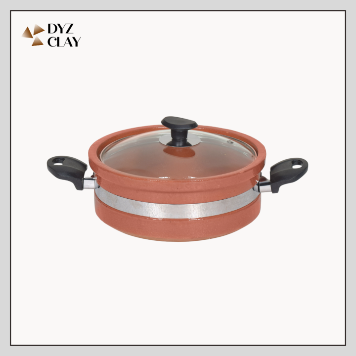 Clay Flat Karahi Cookware With Glass Lid | Daraz.pk
