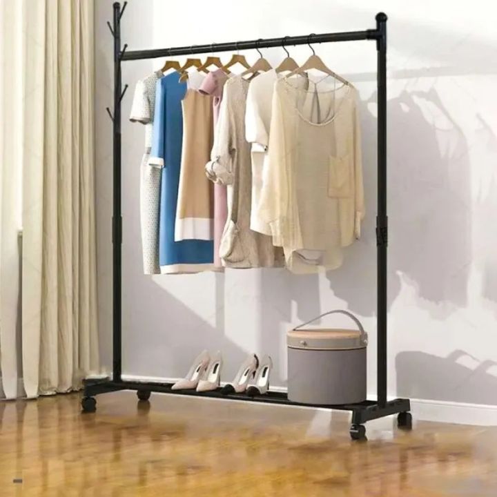Single Pole Mobile Coat Rack with Wheels - Metal Clothes Hanger with ...