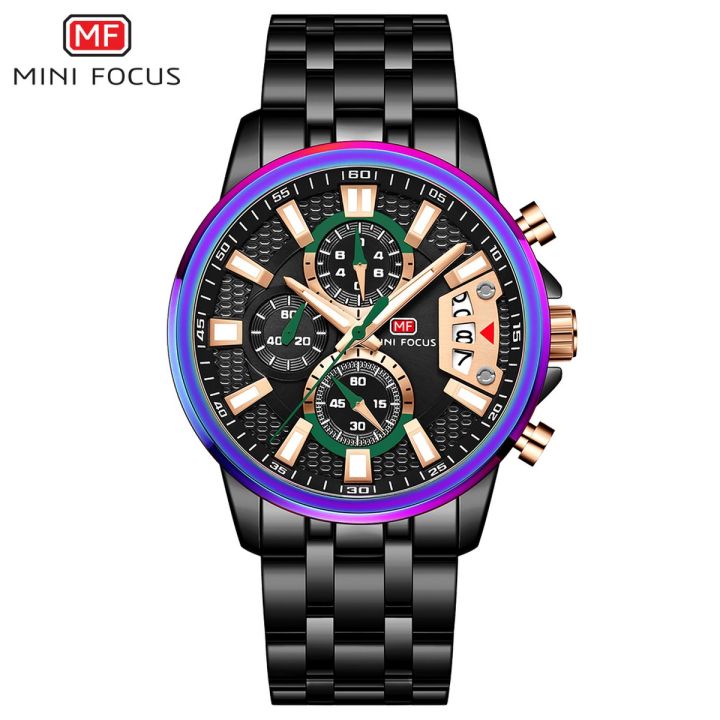 Mini Focus Black Dial Black Luminous Steel Strap Chronograph Watch for Men- MF0352G-05 | Daraz.pk