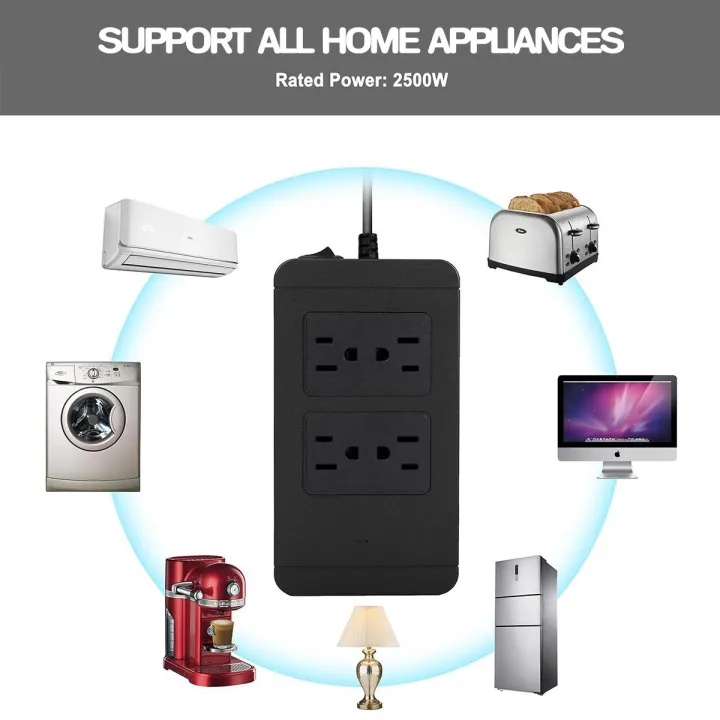 2500W Power Strip Socket 4AC Outlets 4 USB Ports Charger Smart Power ...