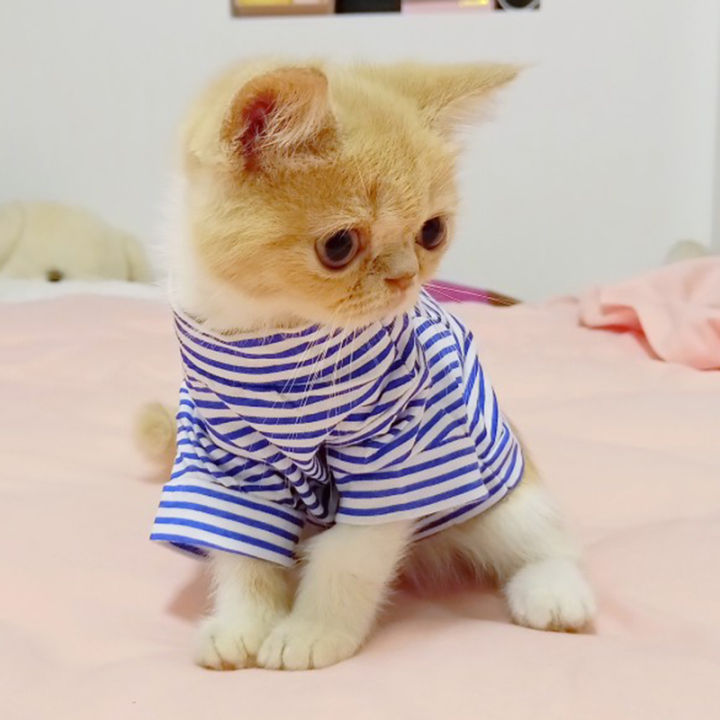 Cute Stripe Pet Cat Vest Shirt Summer Cotton Cat Clothing Clothes For ...