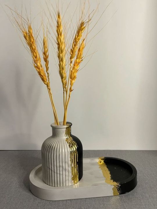 2pc set deal, vase and oval tray, home decoration flower vase, concrete ...
