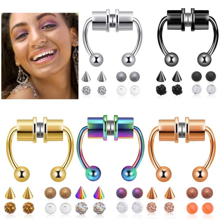 Fashion Faux Septum Rings Non-Piercing Fake Nose Rings Magnetic Nose ...