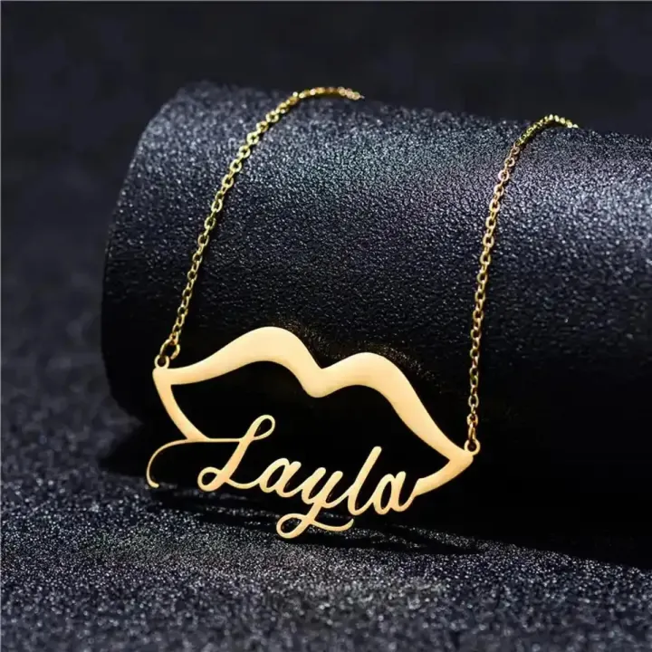 Customized New Fashion Stainless Steel Custom Lips Name Plate Necklace ...