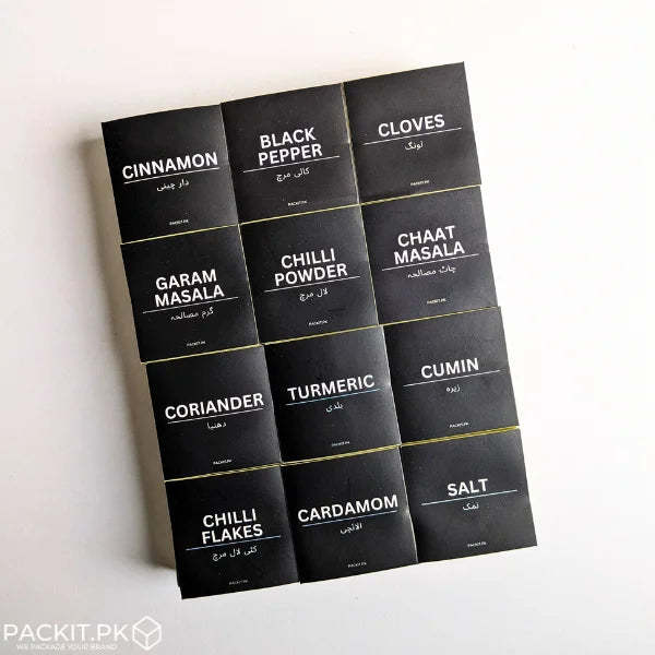 Kitchen Jar Labels Set: Waterproof 12 Spice Stickers in Urdu & English ...