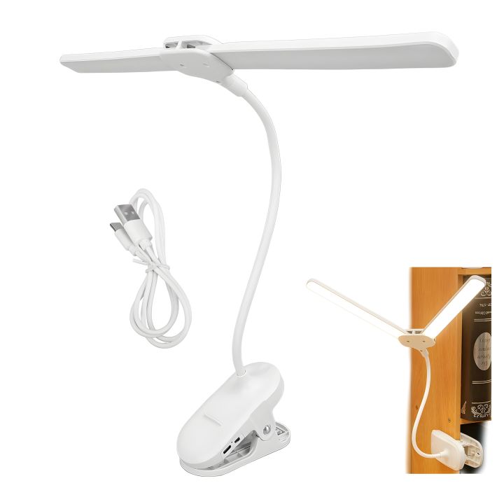 Double Head Rechargeable Table Lamp – 3 Modes LED Clip Light with 360 ...
