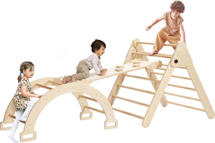 Set of 3 Wooden Safety Sturdy Kids Play Gym Foldable Climbing Triangle ...