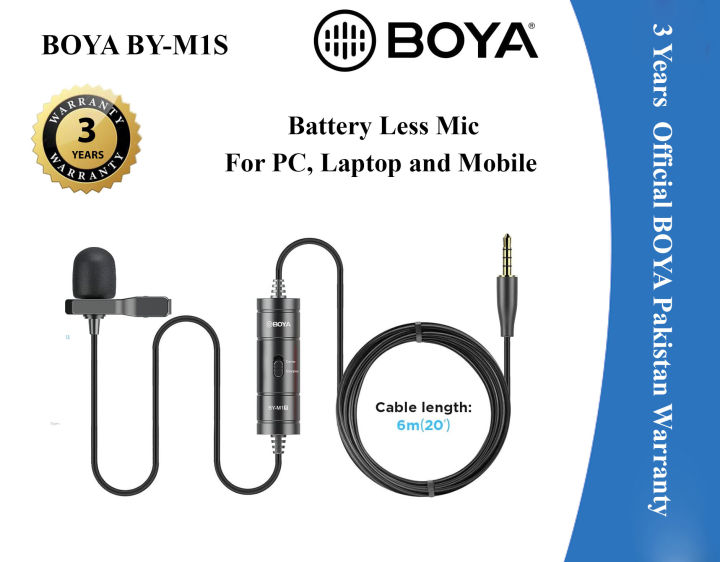 3 Years Warranty - Boya M1S Lavalier Collar Microphone for DSLR & Android Phone BY-M1 Mic | Daraz.pk