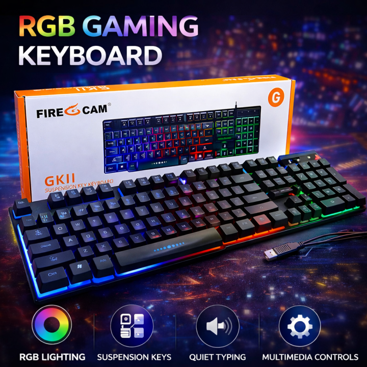 Fire Cam GK11 RGB Mechanical Gaming Keyboard 104 Keys Brown Switch ...