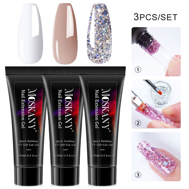 15ml Poly Nail Gel Full Set For Extention Nail Glitter Solid Color Gel ...