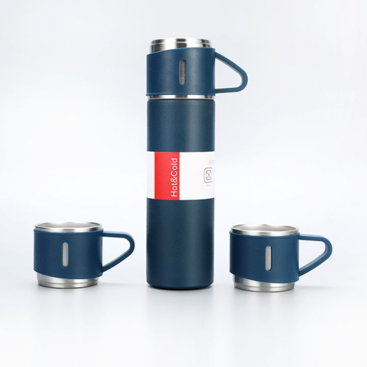 Vacuum Insulated Flask Set With 3 Cups- Satin-less Steel Thermos 500-ML ...