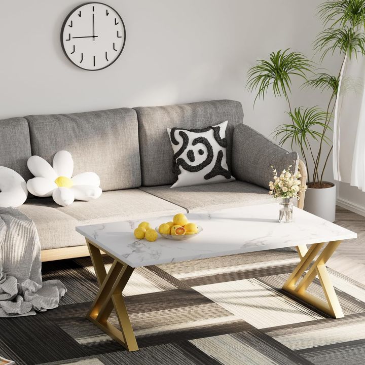 Coffee Table Living Room Table White Center Table, Simple Modern Faux ...