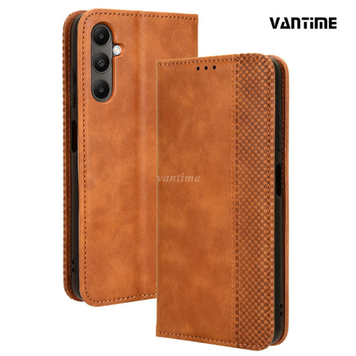 Vantime for Samsung Galaxy A05 A05s A15 A25 Retro PU Leather+TPU Wallet Case Card Holder ...