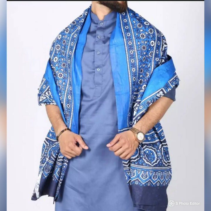 Traditional Saraiki Ajrak Neel Blue Handmade Textile Blue Color ...