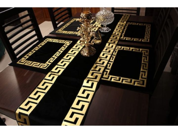 5 pcs dinnig table runner mat velvet stuff with lasser cut desing ...
