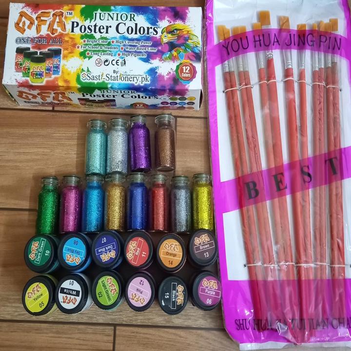 12 OFA Poster Color + 12 glitter +12 brush/ Poster Colors - 12 ...