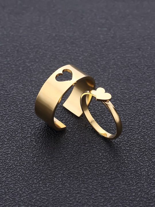 Set of 2 Beautiful Heart Rings for Love Couples Adjustable Heart Rings ...