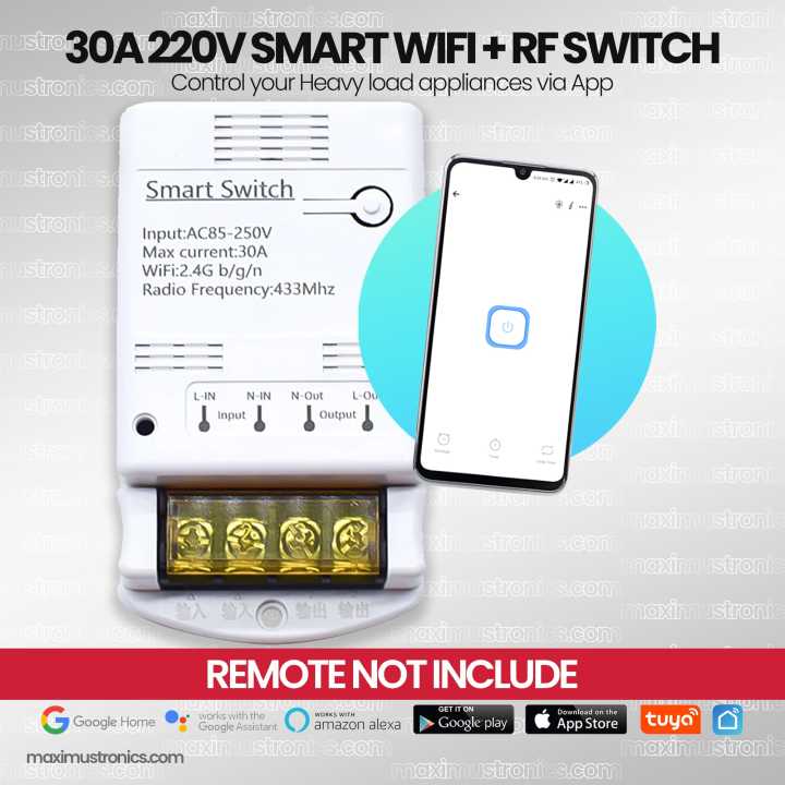 30A Wifi + Rf remote control switch 433mhz - 220v 6600W smart life tuya ...