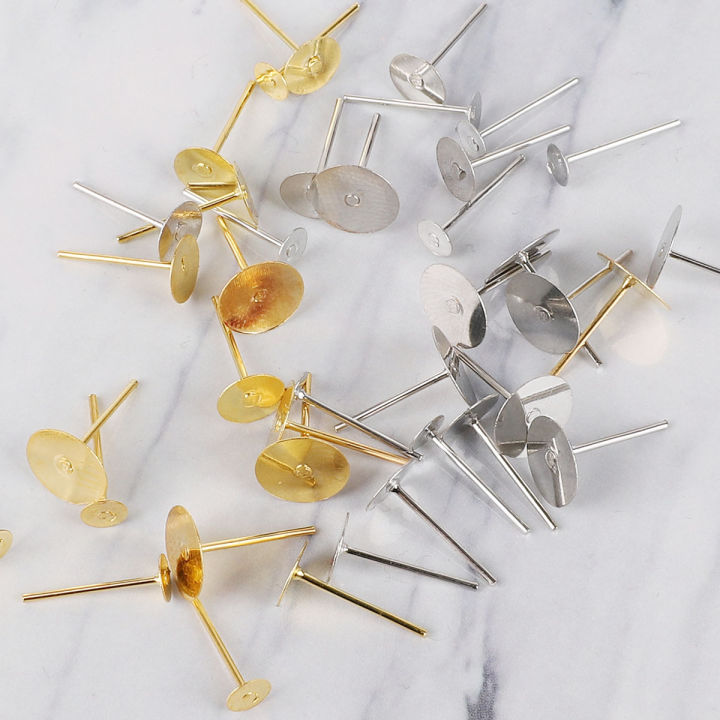 100Pcs Stainless Iron Earring Base Settings Bezel Tray For Supplies ...