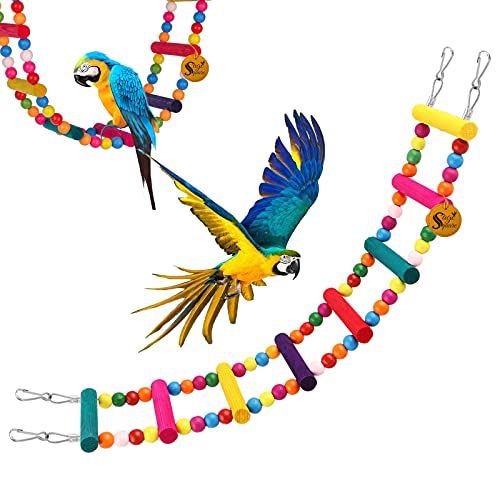 UK Bird Toys 12 step Playful Natural Wood Bead Swing Flexible Colorful ...
