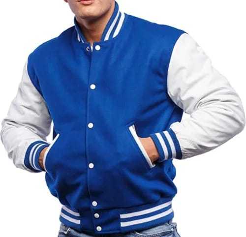 Royal Blue - Baseball Contrast Varsity Coat Style Button Jacket For Men ...