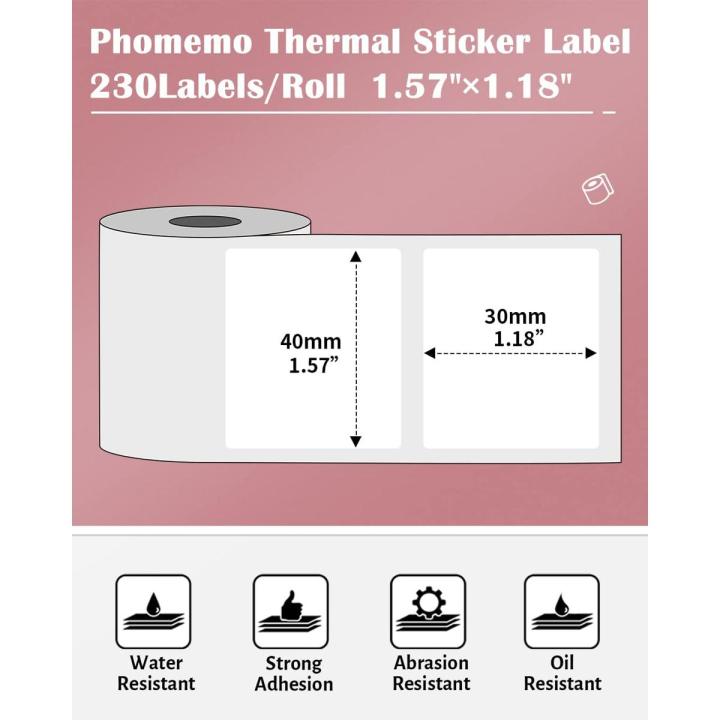 Multi-Purpose Square Self-Adhesive Label for Phomemo M110/M200 Label Printer 1.57x1.18(40x30mm ...