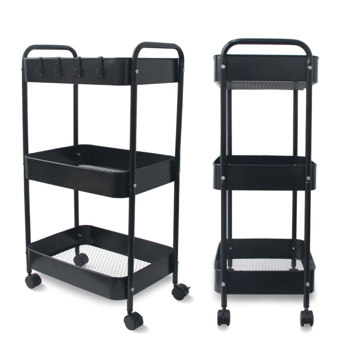 3 Tier Storage Cart Trolley with Wheels - Plastic Rolling Organizer ...