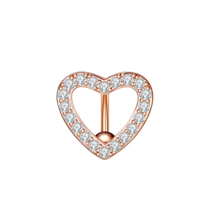 Heart Belly Bar Steel Belly Piercing Jewelry Reversed Bar Belly Button ...