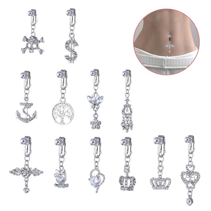 Faux Fake Belly Piercing Clip Pendant Inlaid Diamond Belly Button Rings ...