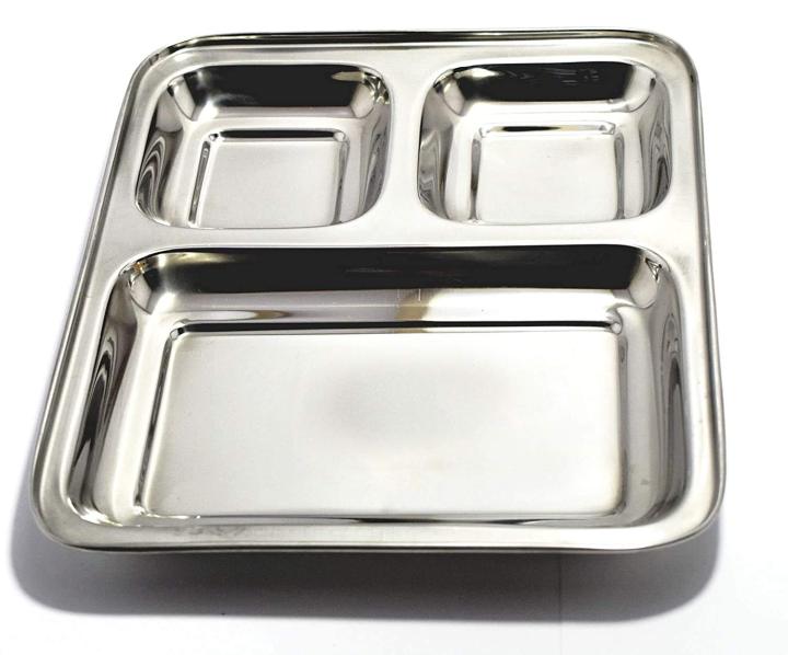 Stainless steel 3 in 1 Indian thaali partition tray heavy quality ...