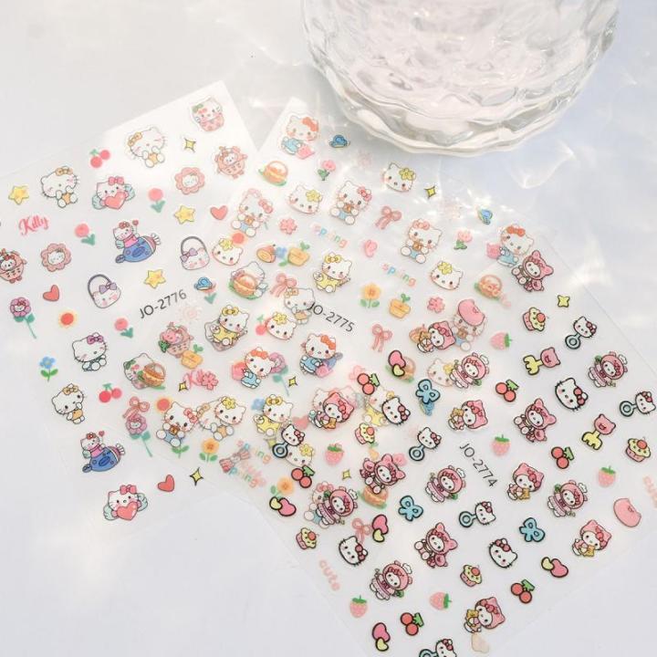 Sanrio Hello Kitty Cute Nail Stickers Relief 3D Nail Appliques Adhesive ...