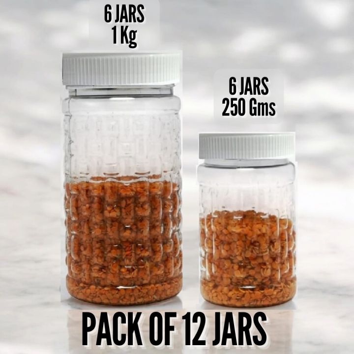 12-Piece Storage Jar Set (6 Jars 1KG + 6 Jars 250GM) Premium Kitchen ...