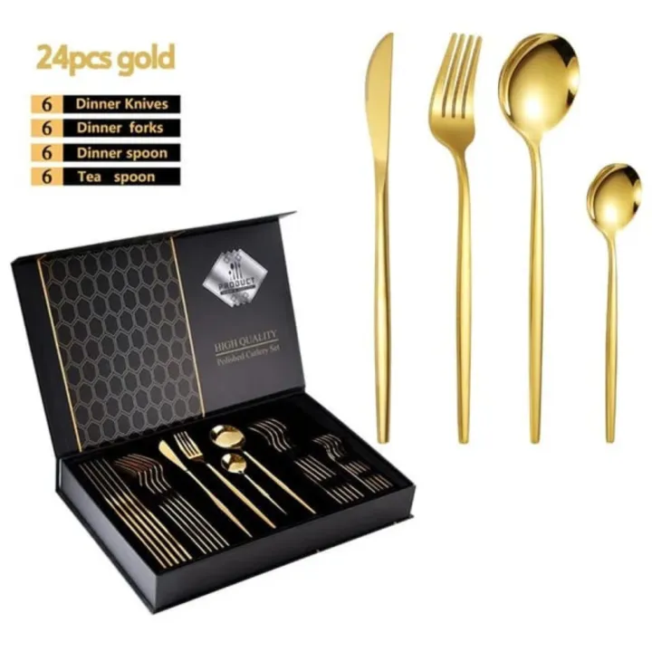Cutlery Set - Golden Cutlery Set - 24 Pieces- 4Pcs Stainless Steel ...