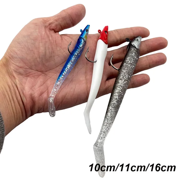 Swim 10g 19g 34g Luminous Worm Barbed Hook Fish Eel Lure Lead Jig Head ...