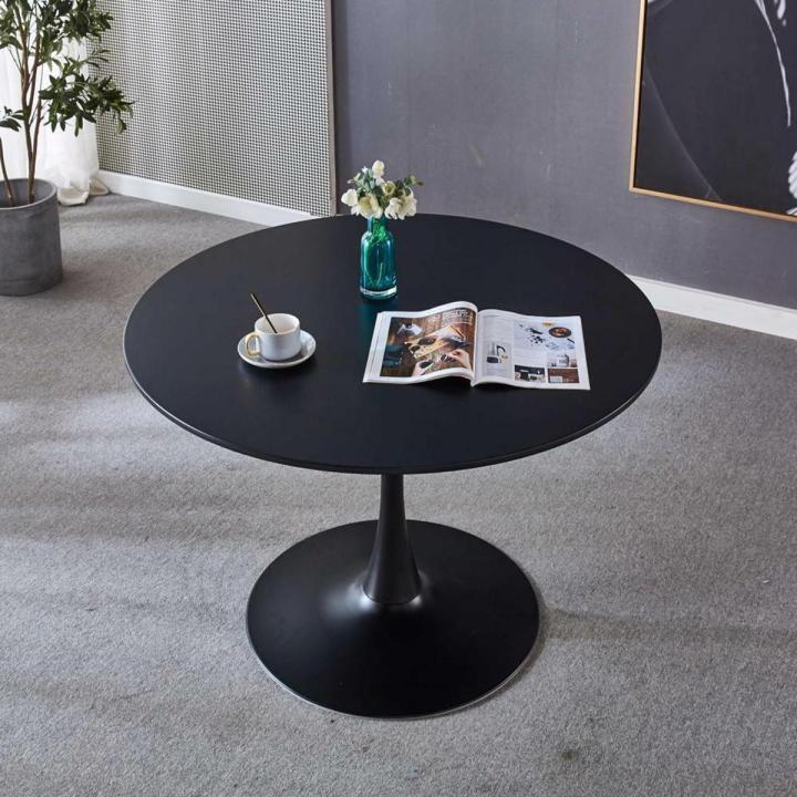 Black Round Table, Modern Tulip Dining Room Table with MDF Top, End ...
