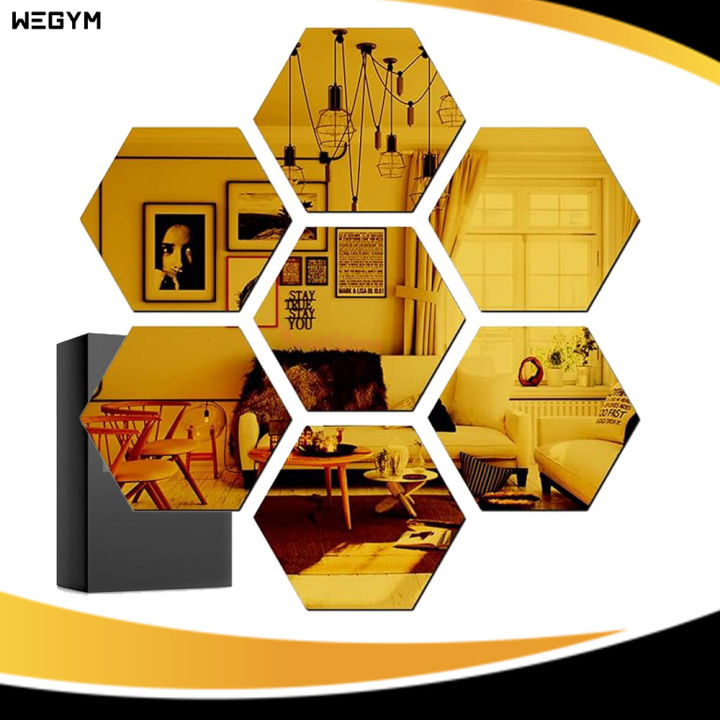 WEGYM 3D Mirror Wall Sticker Hexagon Shape With 80mm size, Home Decor ...