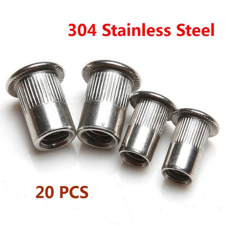 Panda Online 20PCS 304 Stainless Steel Rivet Nut Flat Head Threaded Rivnut Insert Nutserts M3 M6 ...