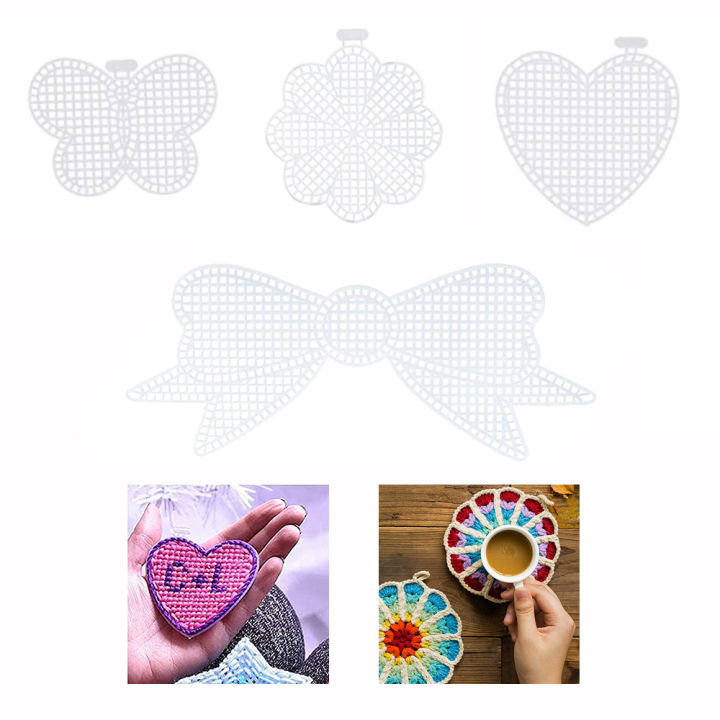 Canvas Mesh Pieces Flower Shape Craft Bow Shape Art Needlepoint Canvas ...