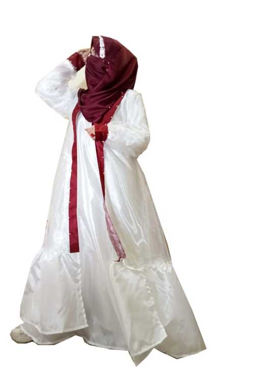 Elegant White and Maroon Abaya - Stylish Islamic Wear for Women Small ...