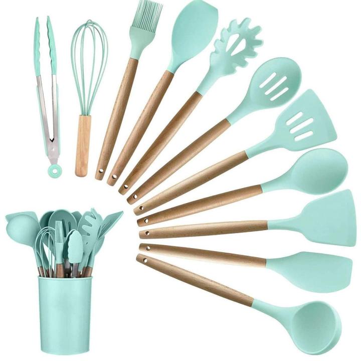 Complete Silicone Kitchen Utensils Set Wood Handle High Quality | Daraz.pk