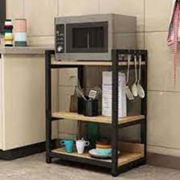 Wrought iron microwave oven 3 rack with wooden top | Daraz.pk