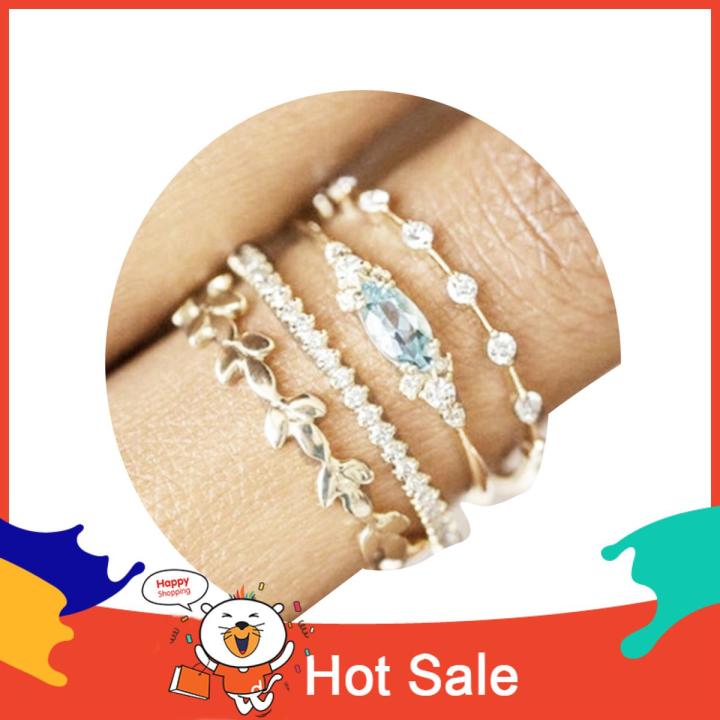 4Pcs/Set Women Rhinestone Ring Fashion Zircon Flower Alloy Circlet ...