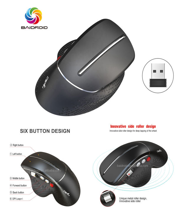 T32 Side Wheel Wireless Mouse 2.4Ghz Vertical Mouse Ergonomic Optical ...