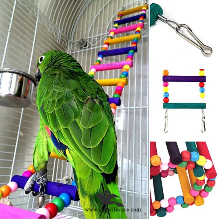 Parakeet Toys Step By Step High Parrot Climbing Ladder Bird Solid Wood ...